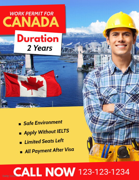 Plantilla de White Maximalist Canada Work Permit Flyer (us Letter ...