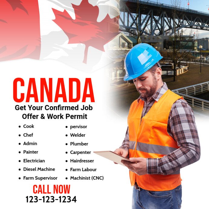 White Maximalist Canada Work Permit Instagram Post Template | PosterMyWall