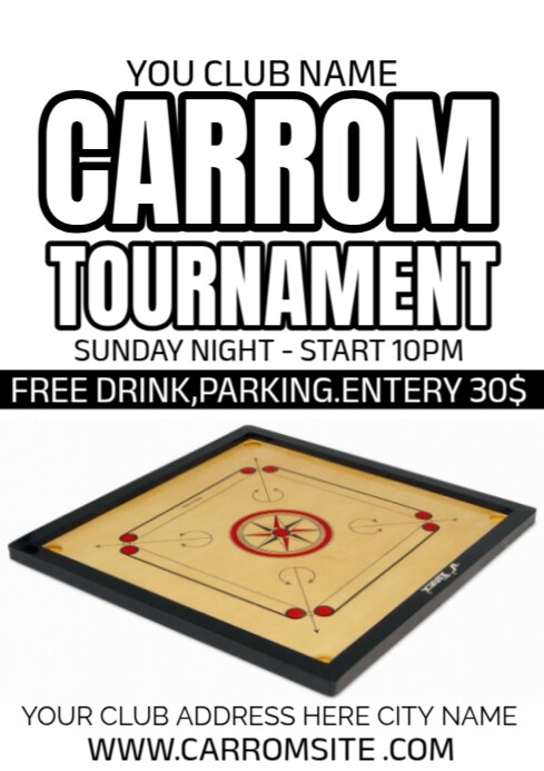 White Maximalist Carrom Tournament Template | PosterMyWall