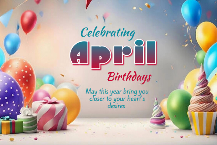 White Maximalist Celebrating April Birthdays Banner 4' × 6' Template ...