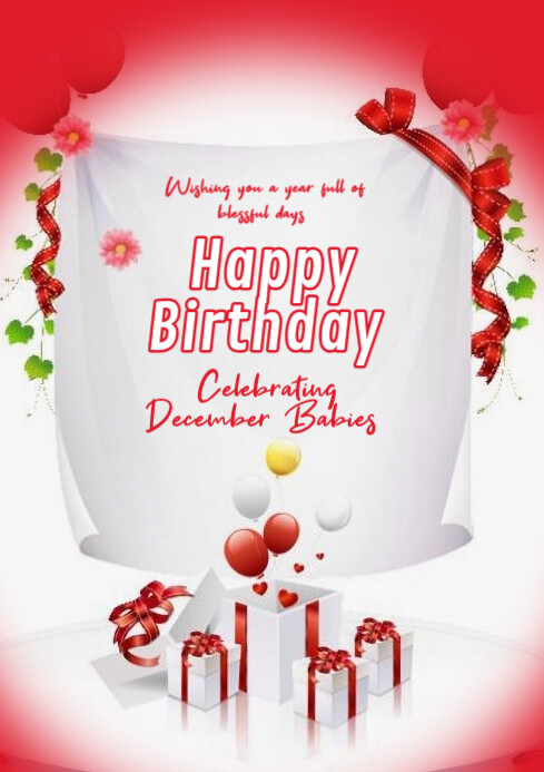 White Maximalist Celebrating December Birthdays A4 Template | PosterMyWall
