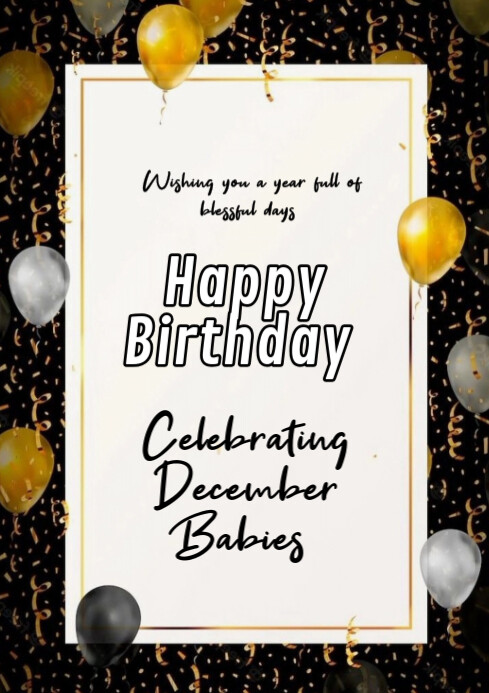 White Maximalist Celebrating December Birthdays A4 Template | PosterMyWall