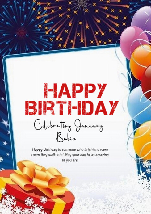 White Maximalist Celebrating January Birthdays A4 Templat | PosterMyWall