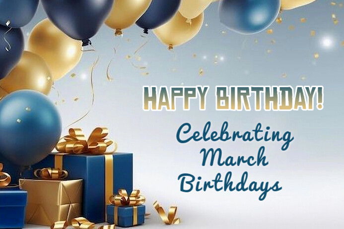 White Maximalist Celebrating March Birthdays Banner 4' × 6' Template ...