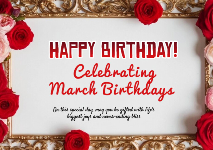 White Maximalist Celebrating March Birthdays A4 Template | PosterMyWall