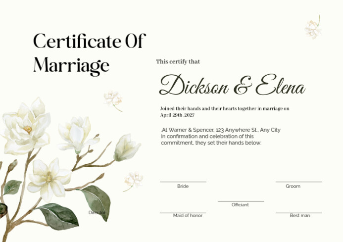 Formulaire De Certificat De Mariage