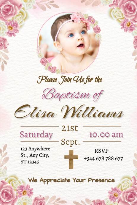 White Maximalist Christianing/baptism Of A Ba Template | PosterMyWall