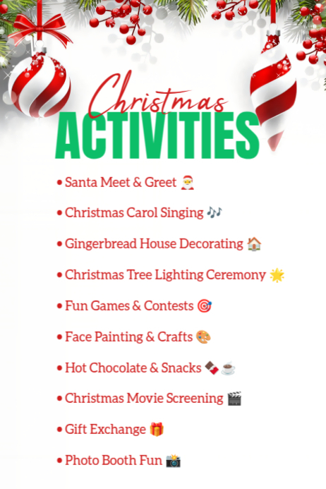 White Maximalist Christmas Activities Poster Template | PosterMyWall