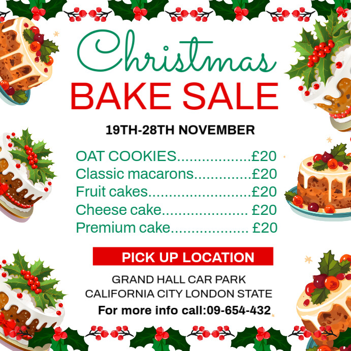 White Maximalist Christmas Bake Sale Template Design Instagram Post ...