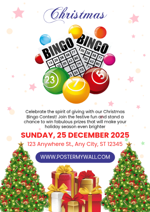 White Maximalist Christmas Bingo Night Event Invitation A4 Template ...
