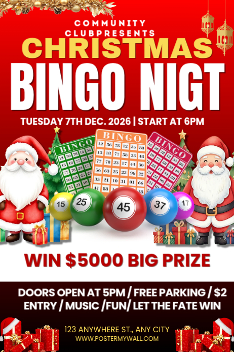 White Maximalist Christmas Bingo Night Event Poster Template | PosterMyWall