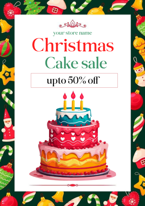 White Maximalist Christmas Cake Sale A4 Template | PosterMyWall