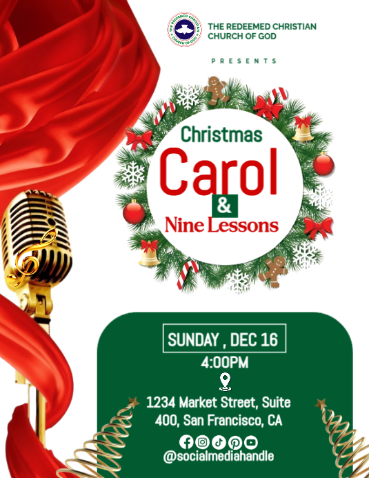 Plantilla de White Maximalist Christmas Carol & Nine Lessons Flyer (us ...