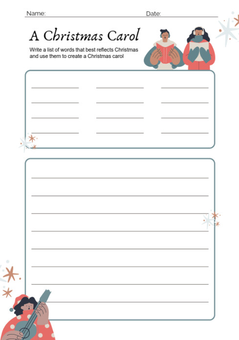White Maximalist Christmas Carol List A4 Template | PosterMyWall