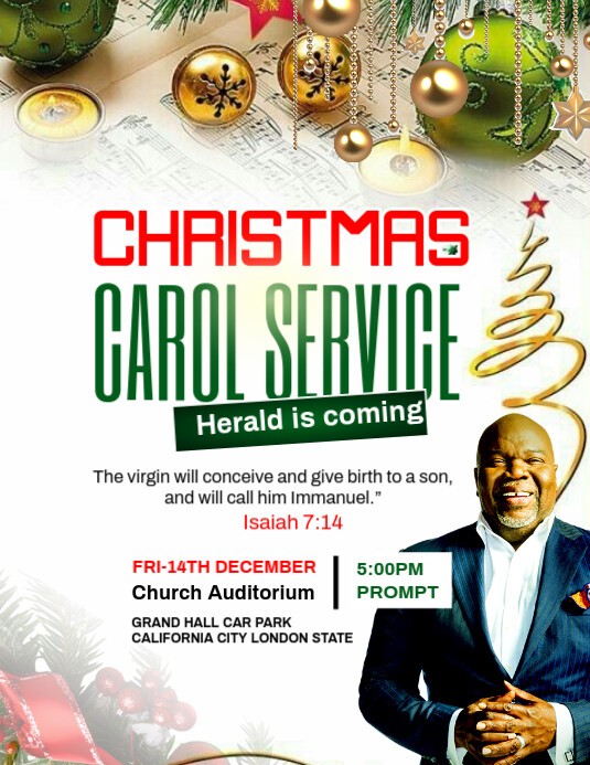 White Maximalist Christmas Carol Service Invitation Template Flyer (us ...