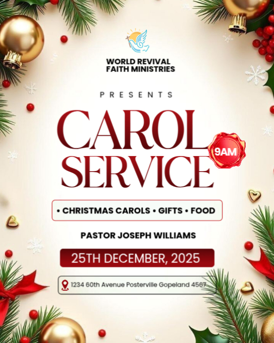 White Maximalist Christmas Carol Service Invitation Flyer Template ...