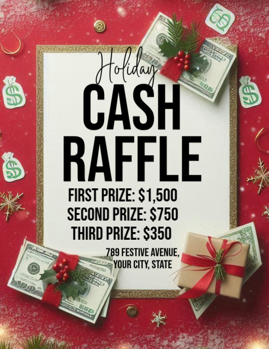 White Maximalist Christmas Cash Raffle Flyer (us Letter) Template ...