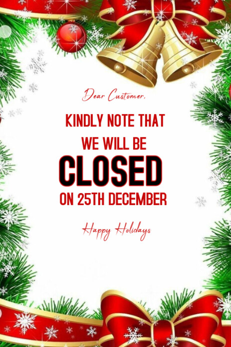 White Maximalist Christmas Closure Announcement Pinterest Graphic Template | PosterMyWall