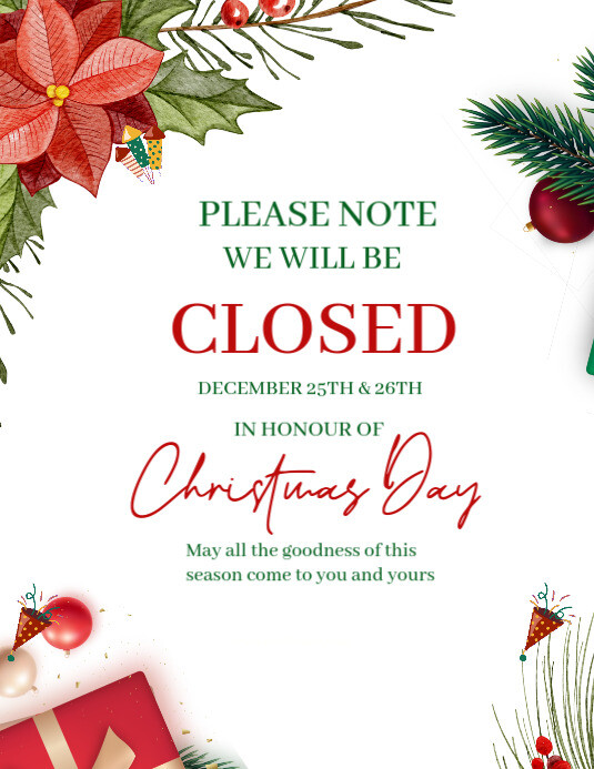 Copy of White Maximalist Christmas Closure Flyer (us Letter) | PosterMyWall