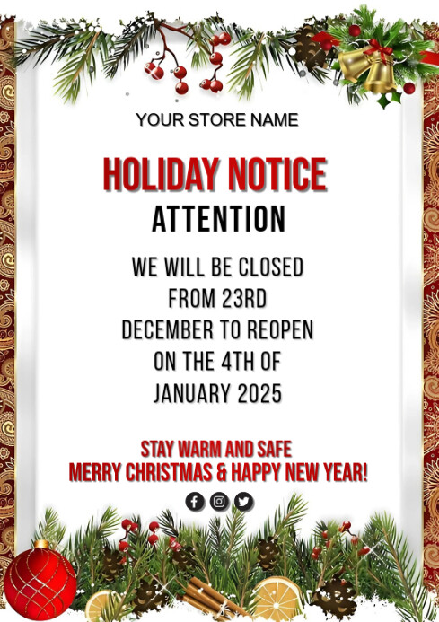White Maximalist Christmas Closure Notice A4 Template | PosterMyWall