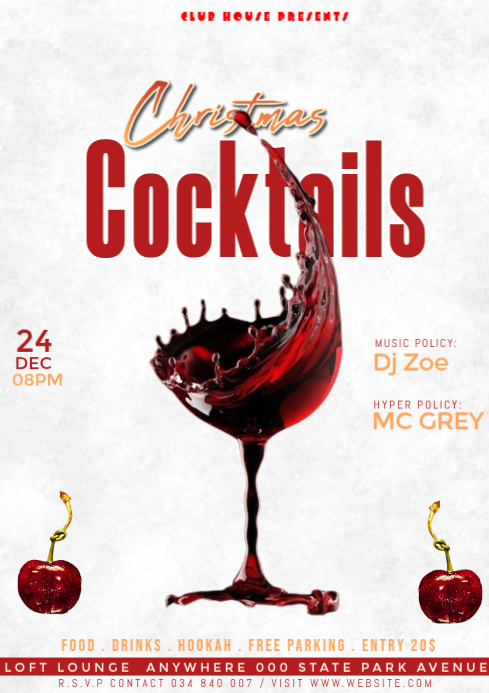 White Maximalist Christmas Cocktails Party A4 Template | PosterMyWall