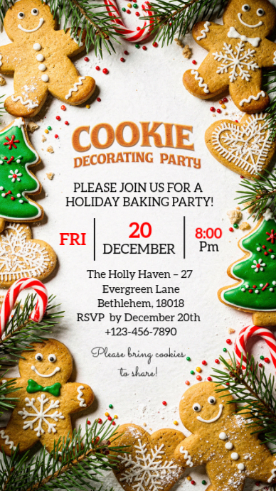 White Maximalist Christmas Cookie Exchange Instagram Story Template ...