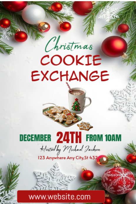 White Maximalist Christmas Cookie Exchange Poster Template | PosterMyWall