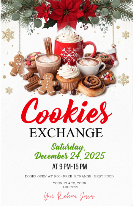 White Maximalist Christmas Cookie Exchange Tabloid Template | PosterMyWall