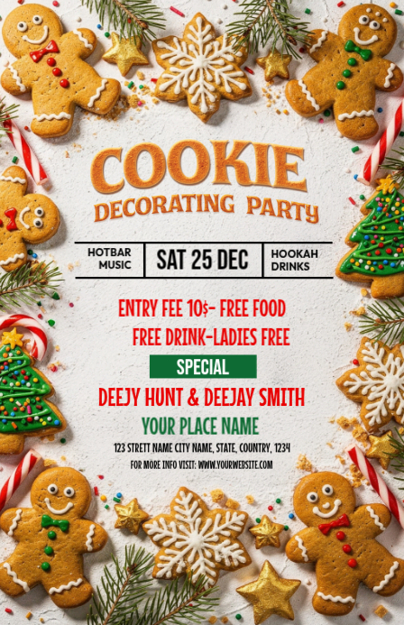 White Maximalist Christmas Cookie Exchange Tabloid Template | PosterMyWall