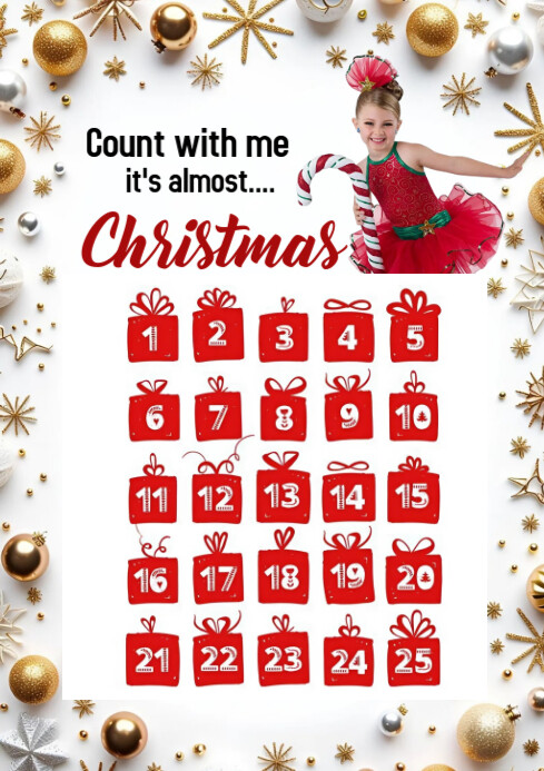 White Maximalist Christmas countdown Design Template A4 | PosterMyWall