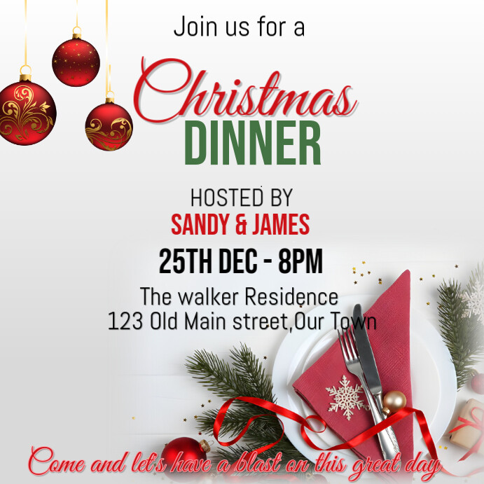 White Maximalist Christmas Dinner Instagram Post Template | PosterMyWall