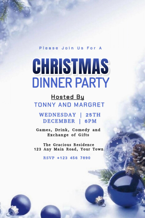 White Maximalist Christmas Dinner Party Banner 4' × 6' Template ...