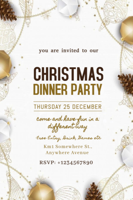 White Maximalist Christmas Dinner Party Banner 4' × 6' Template ...