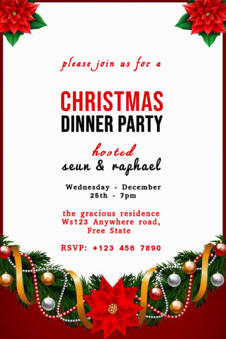 White Maximalist Christmas Dinner Party Invite Banner 4' × 6' Template ...