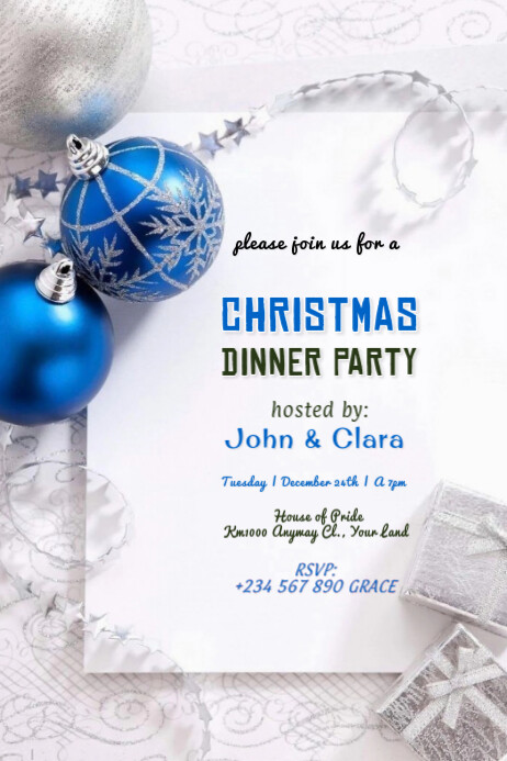 White Maximalist Christmas Dinner Party Invite Banner 4' × 6' Template ...