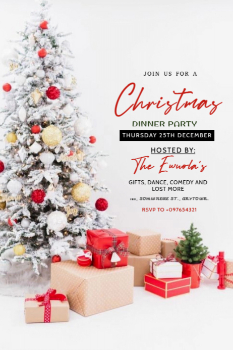 White Maximalist Christmas Dinner Party Invitation Banner 4' × 6 ...