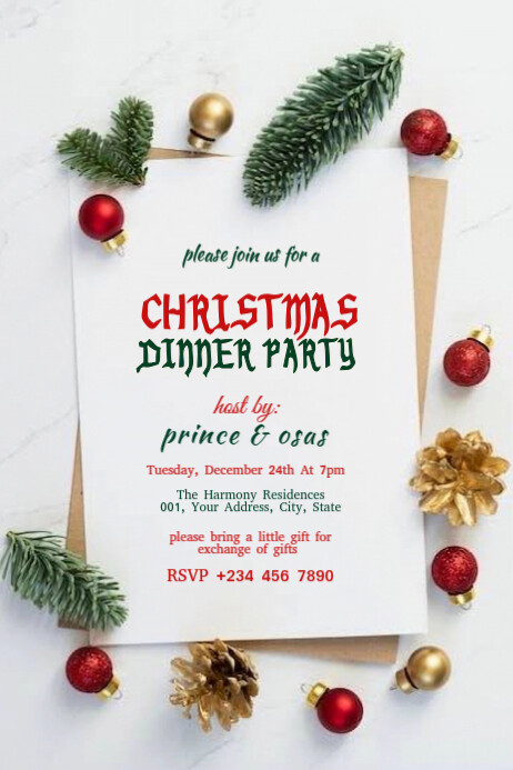 White Maximalist Christmas Dinner Party Invite Banner 4' × 6' Template ...