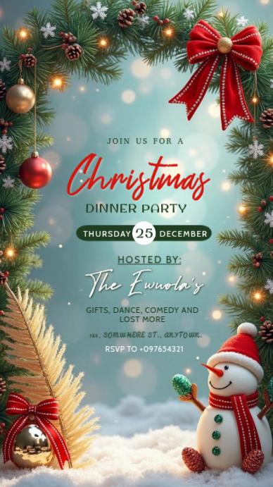 White Maximalist Christmas Dinner Party Invitation Whatsapp Status ...