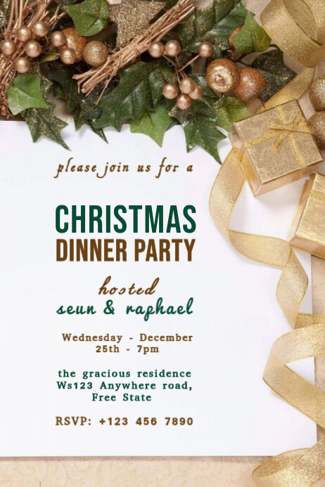 White Maximalist Christmas Dinner Party Invite Banner 4' × 6' Template ...
