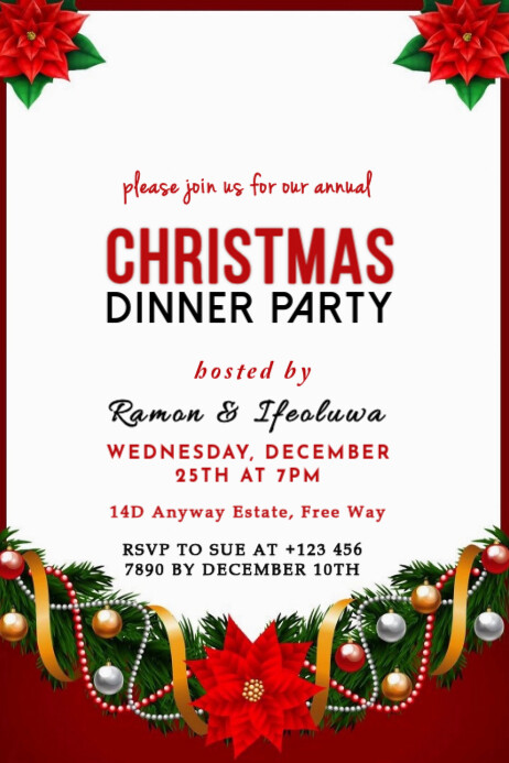 White Maximalist Christmas Dinner Party Invite Banner 4' × 6' Template ...