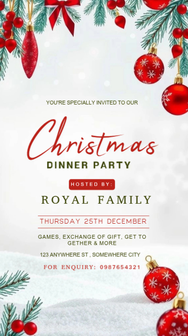 White Maximalist Christmas Dinner Party Invitation Whatsapp Status ...