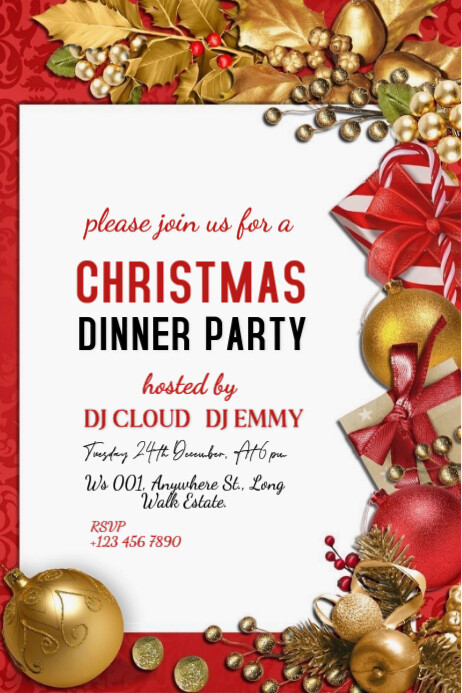 White Maximalist Christmas Dinner Party Invite Banner 4' × 6' Template ...