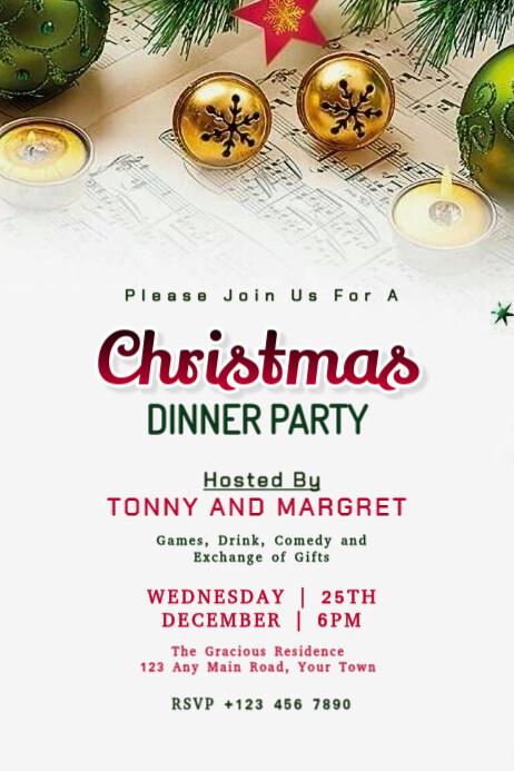 White Maximalist Christmas Dinner Party Invite Banner 4' × 6' Template ...