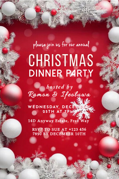 White Maximalist Christmas Dinner Party Invite Banner 4' × 6' Template ...