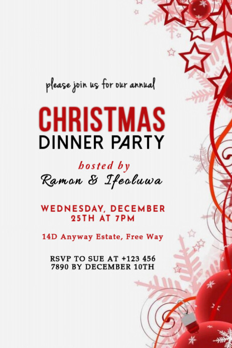 White Maximalist Christmas Dinner Party Invite Banner 4' × 6' Template ...
