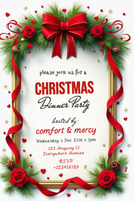 White Maximalist Christmas Dinner Party Invite Banner 4' × 6' Template ...