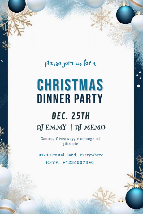 White Maximalist Christmas Dinner Party Invite Banner 4' × 6' Template ...