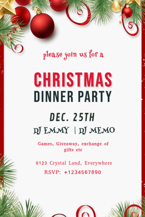 White Maximalist Christmas Dinner Party Invite Banner 4' × 6' Template ...