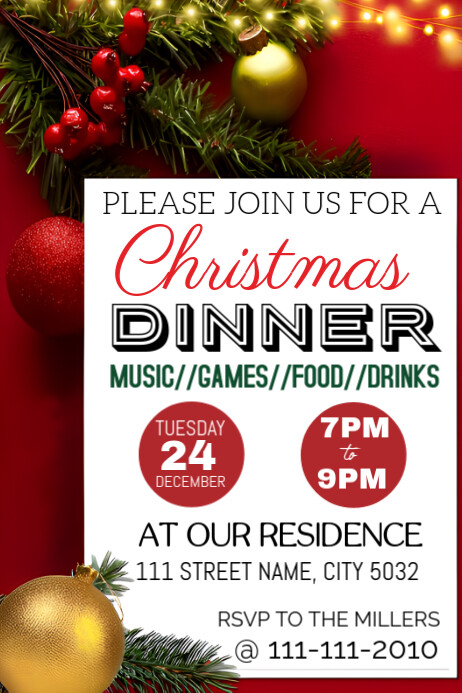White Maximalist Christmas Dinner Poster Template | PosterMyWall