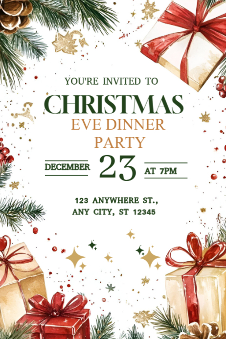 White Maximalist Christmas Eve Dinner Party Poster Template | PosterMyWall